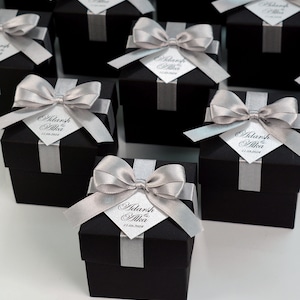 Gold Wedding Gift Box With Satin Ribbon Bow and Custom Tag, Wedding ...