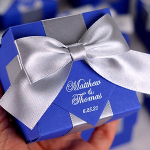 40 Royal Blue Wedding Favor Boxes: Silver Satin Ribbon Bow ...