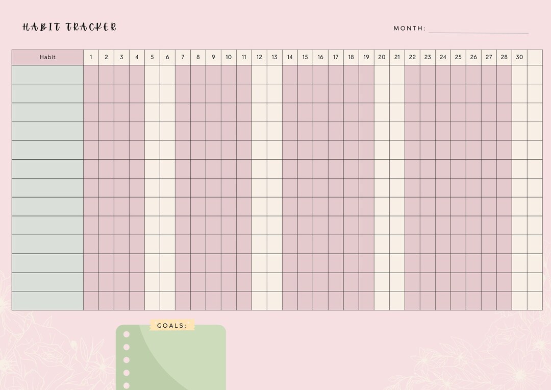 Monthly Habit Tracker Template Digital Landscape Routine & 30 Day Habit ...