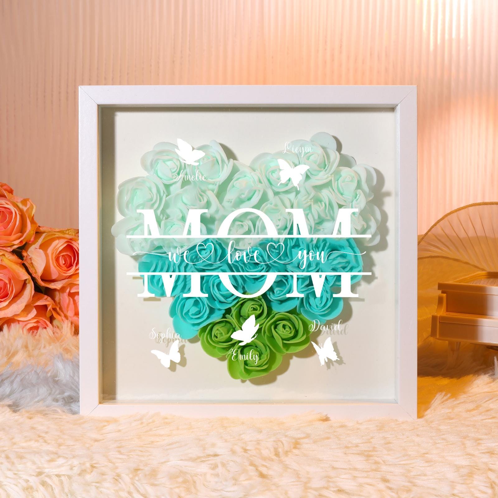Personalized Mom Flower Shadow Box for Mother's Day Gift, Custom Roses ...
