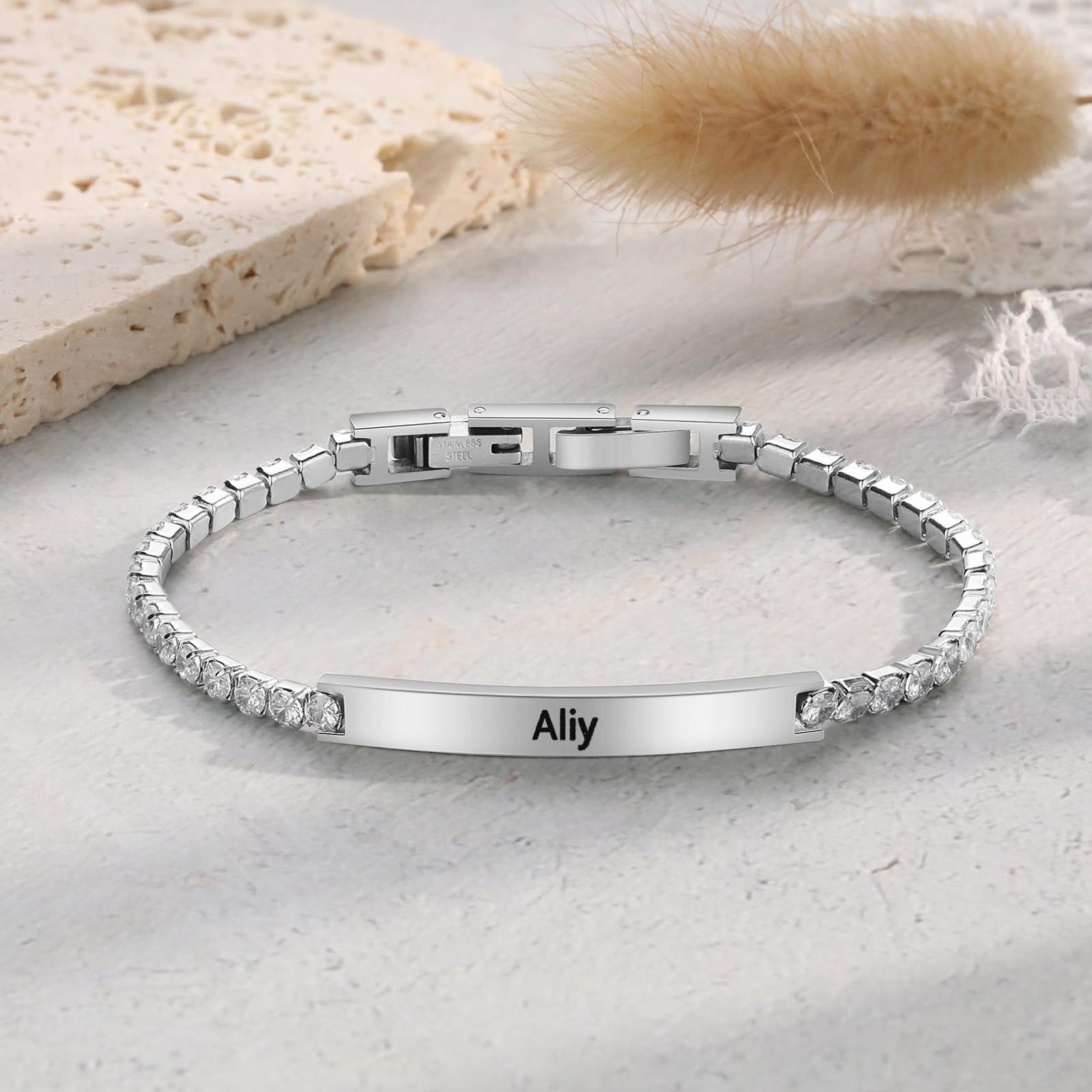 Custom Diamond Bracelet With Engraving, Personalize Tennis Chain ...
