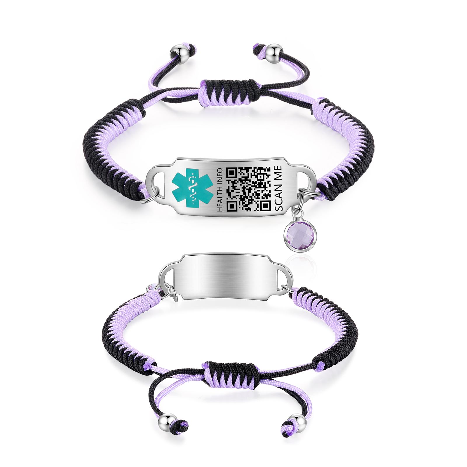 QR Medical Alert ID Bracelet, Medical Braided Rope Bracelet, Adjustable ...
