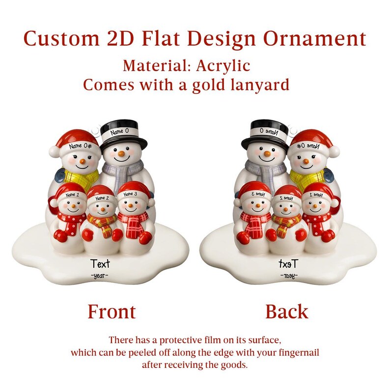 2D Personalized 2-12 Snowman Family Christmas Ornament, Acrylic ...