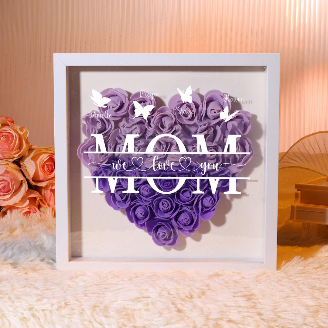 Personalized Mom Flower Shadow Box for Mother's Day Gift, Custom Roses ...