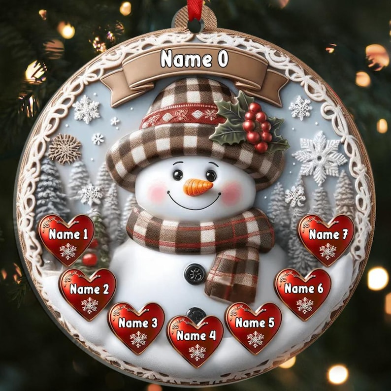 Personalized Acrylic Snowman Christmas Ornament, 2-9 Family Names ...