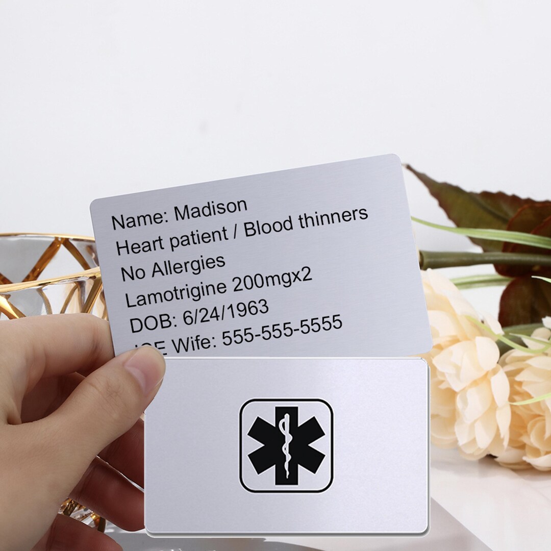 Medical ID Card for Wallet, Custom Engraved Emergency Contact Card ...