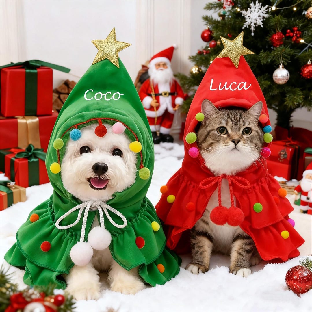 Personalized Christmas Pet Cape Cat Dog Name Cape Clothes Cute Cat ...