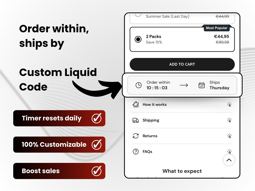 Shopify Urgency Timer Section 100% Customizable Custom Liquid Code - Etsy