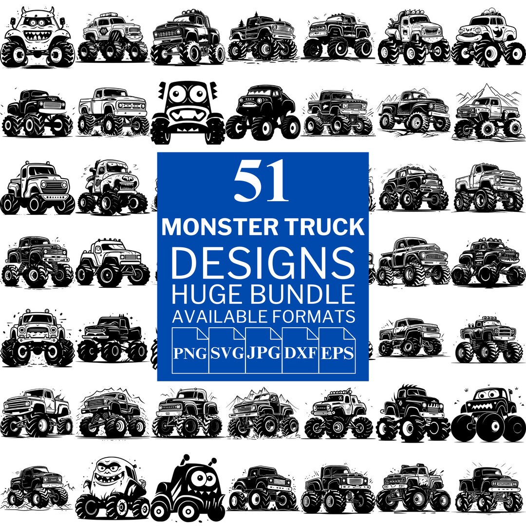Monster Truck SVG Bundle: 51 Unique Vector Designs (digital Download ...
