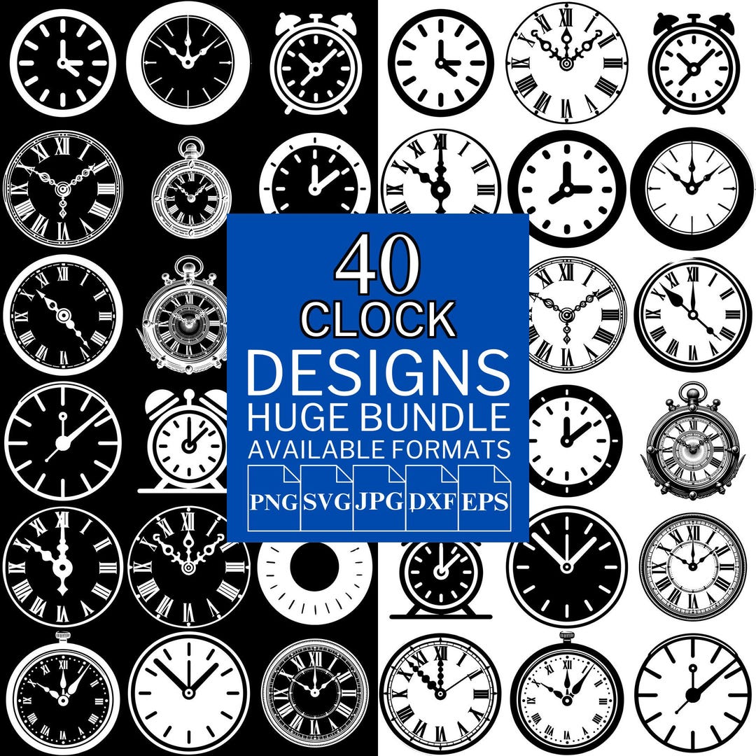 Clock SVG Bundle: 40 Vector Designs for Cricut & Silhouette (digital ...