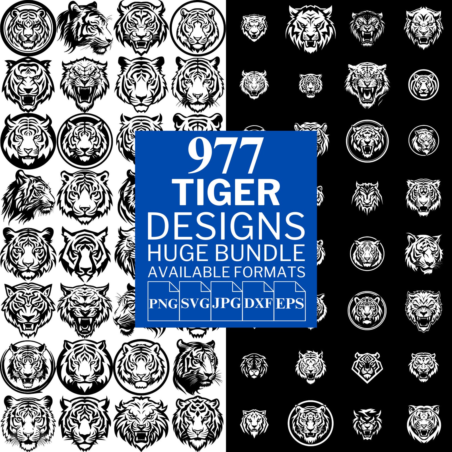 Tiger 977 SVG Bundle - Unique Vector Files for Cricut and Silhouette, Tiger Clipart, Tiger Head ...