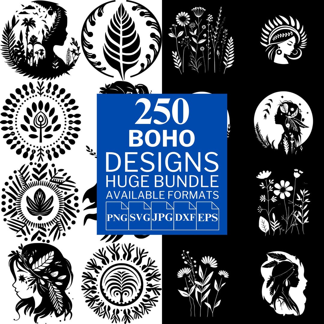 250 Boho SVG Bundle: Vector Art Files for Cricut, Silhouette - Etsy