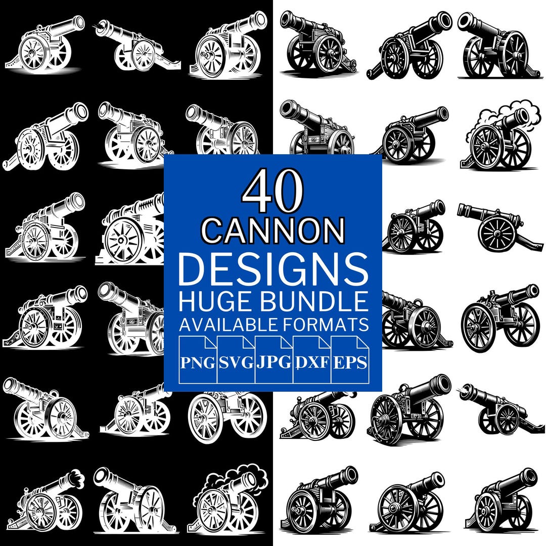 40 Cannon SVG Vector Bundle: Cricut & Silhouette Designs (digital ...