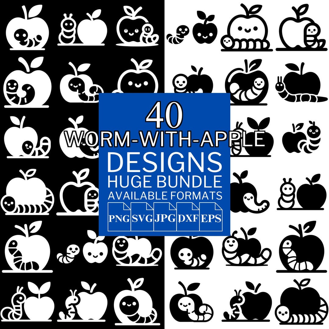 Worm With Apple SVG Bundle: Cricut & Silhouette Vector Designs (digital ...