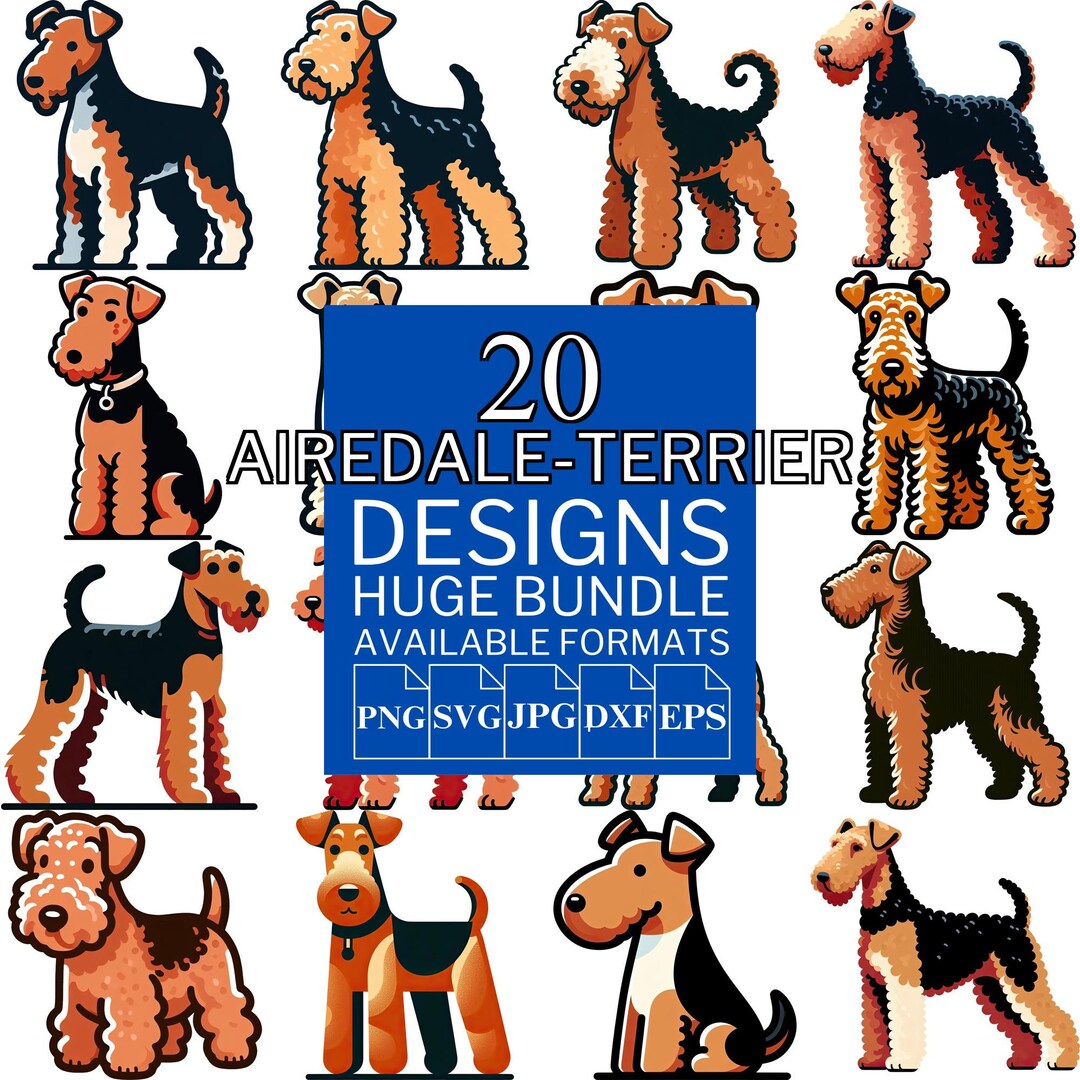 Airedale Terrier SVG Bundle: 20 Vector Designs for Cricut, Silhouette ...