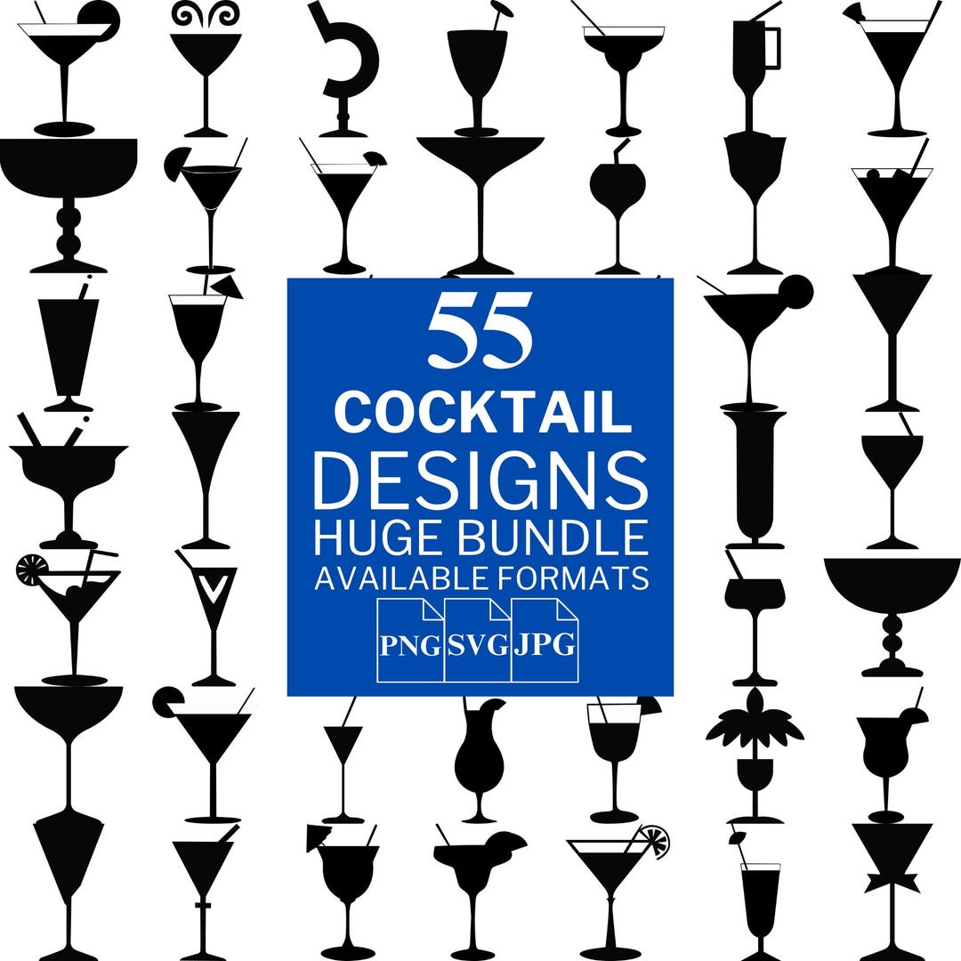 55 Cocktail SVG Bundle: Unique Vector Clipart (3 Formats) - Etsy