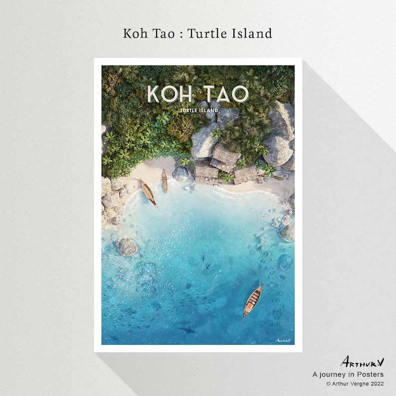 Poster Artwork : Koh Tao, Turtle Island. - Etsy