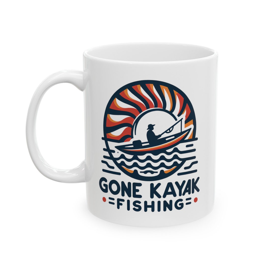Kayak Fishing Ceramic Mug, Fisherman Gift, Sun and Wave Design - Etsy