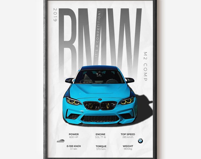 BMW M2 Competition Poster (maxxi Spec), Car Posters, Cars, Wall Decor,home Decor, Hyper Car ...