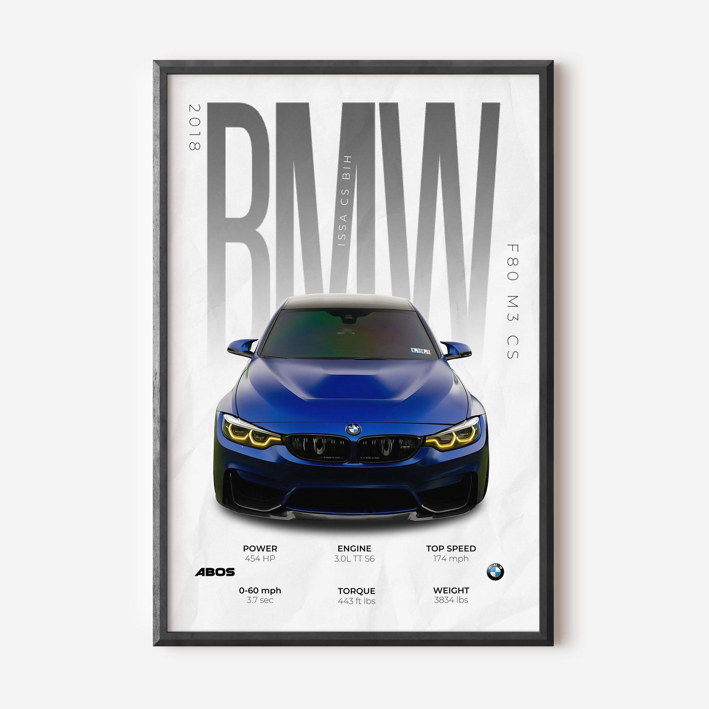 BMW F80 M3 CS Poster abos Spec, Car Posters, Cars, Wall Decor, Bmw M3 ...