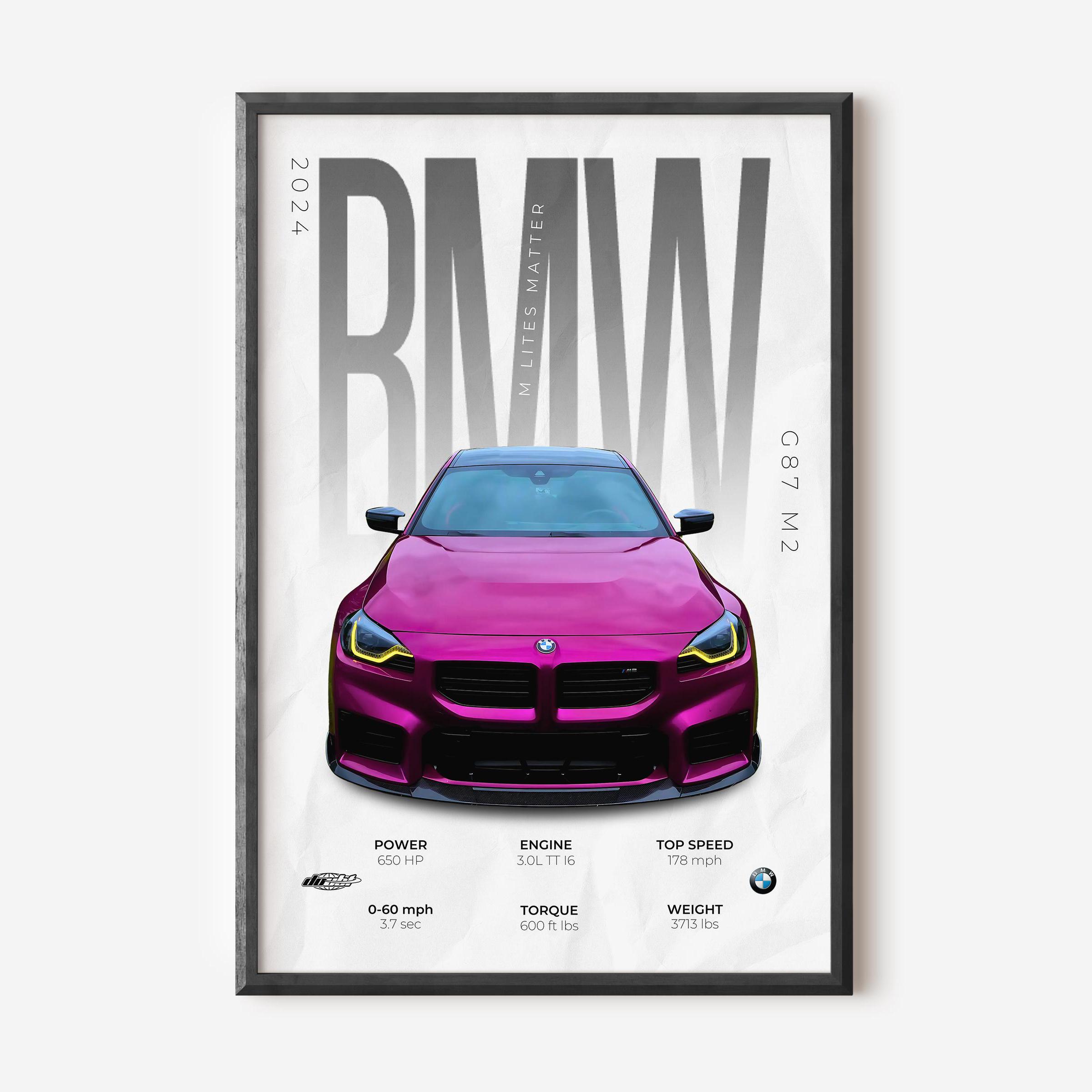 BMW G87 M2 Poster doubt Spec, Car Posters, Cars, Wall Decor, BMW M2 Poster, M2 Poster, Car ...