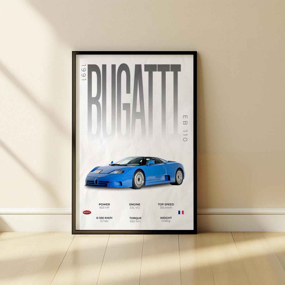 Bugatti EB 110 Poster, Car Posters, Cars, Wall Decor, Home Decor, Hyper ...