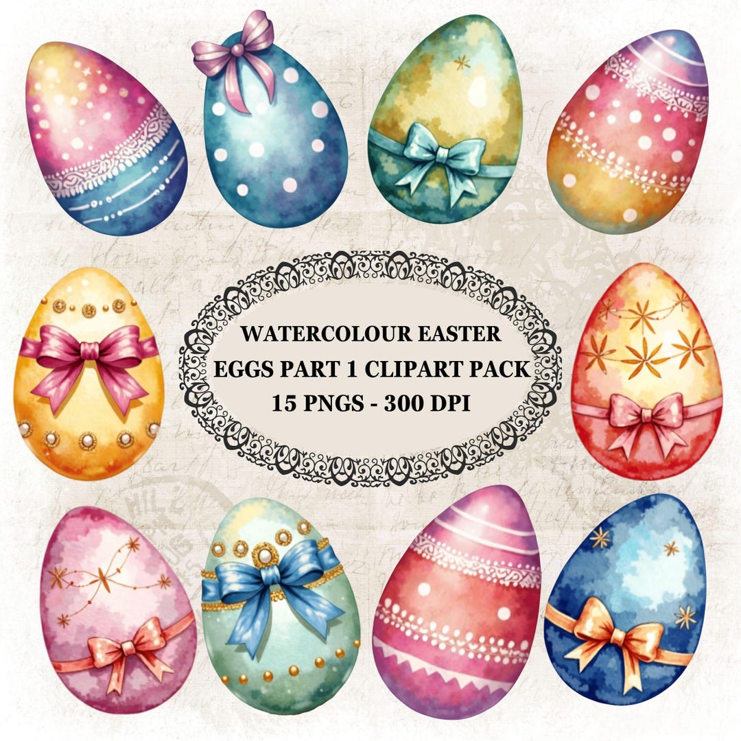 Watercolour Easter Egg Clipart, Eggs With Bows and Patterns, Decorative ...