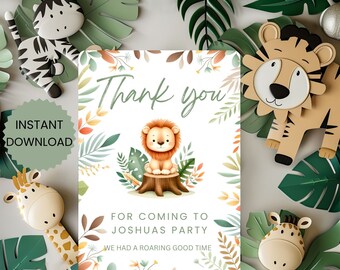 Editable Safari Theme Thank You Card for Girls Age 1-10, Canva Template ...