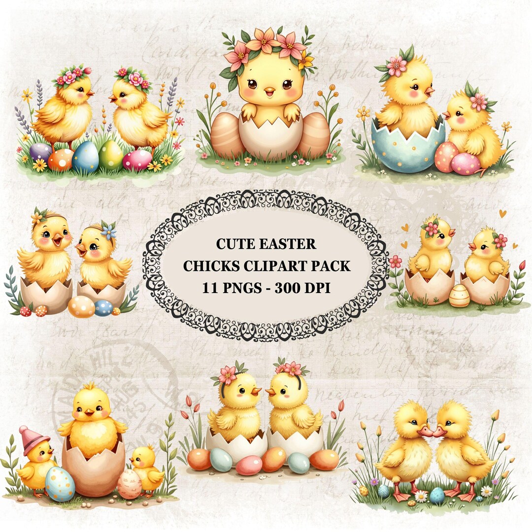 Cute Easter Chick Clipart, Pastel Watercolor Easter Eggs, Garden ...