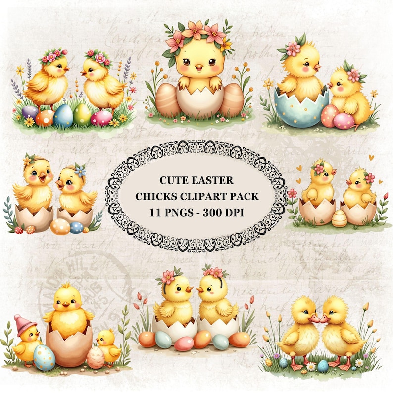 Cute Easter Chick Clipart, Pastel Watercolor Easter Eggs, Garden ...