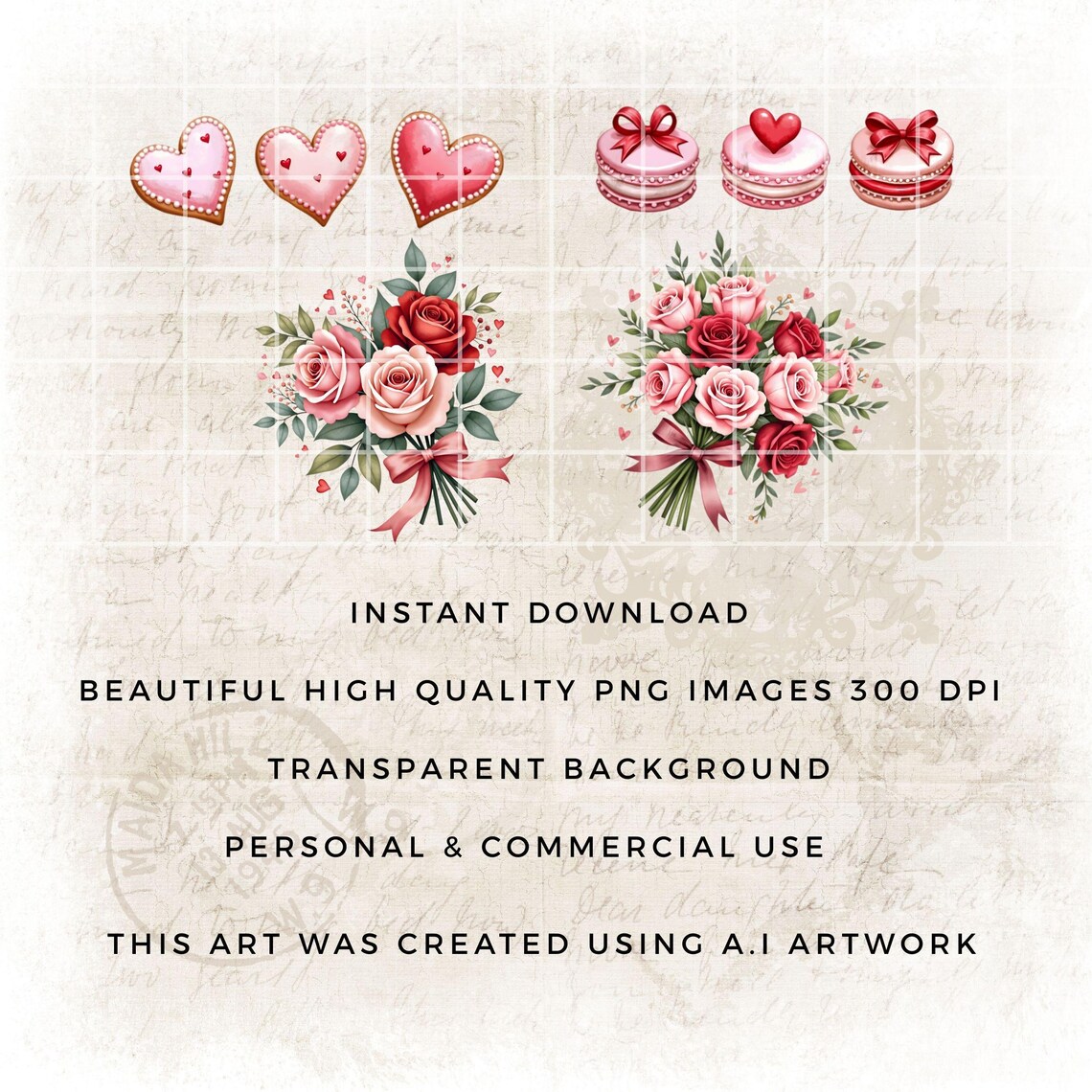 Valentine's Day Clipart Pack, Floral Bouquets, Sweet Treats, Tea Sets ...