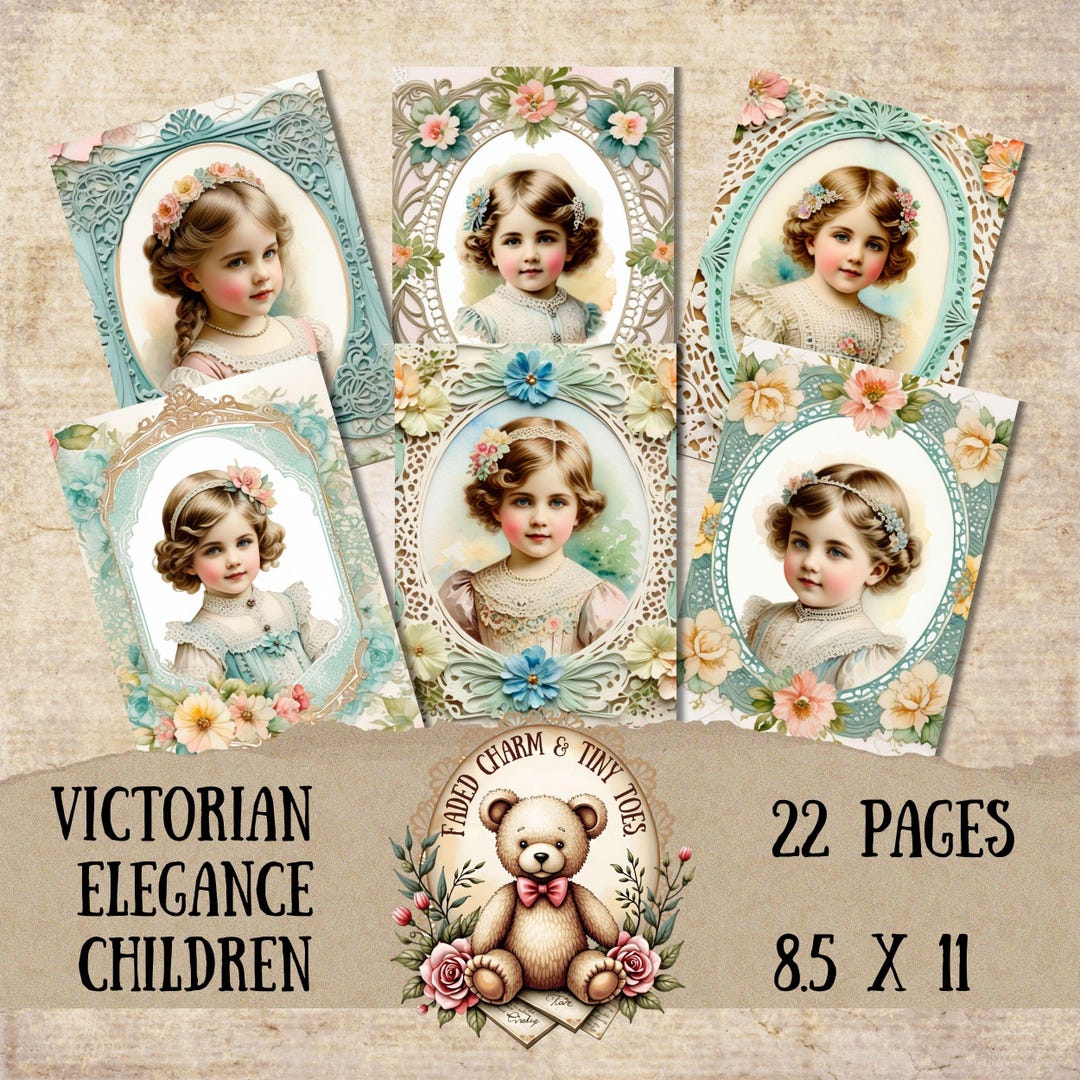 Vintage Digital Papers, Victorian Portraits Children, Lace Borders ...