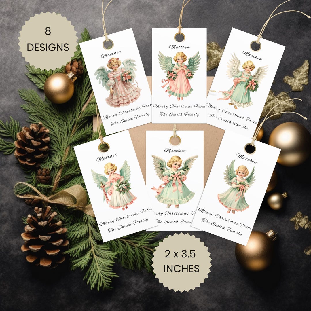 Vintage Angel Gift Tag Template, 8 Designs, Instant Download, 2x3.5 ...