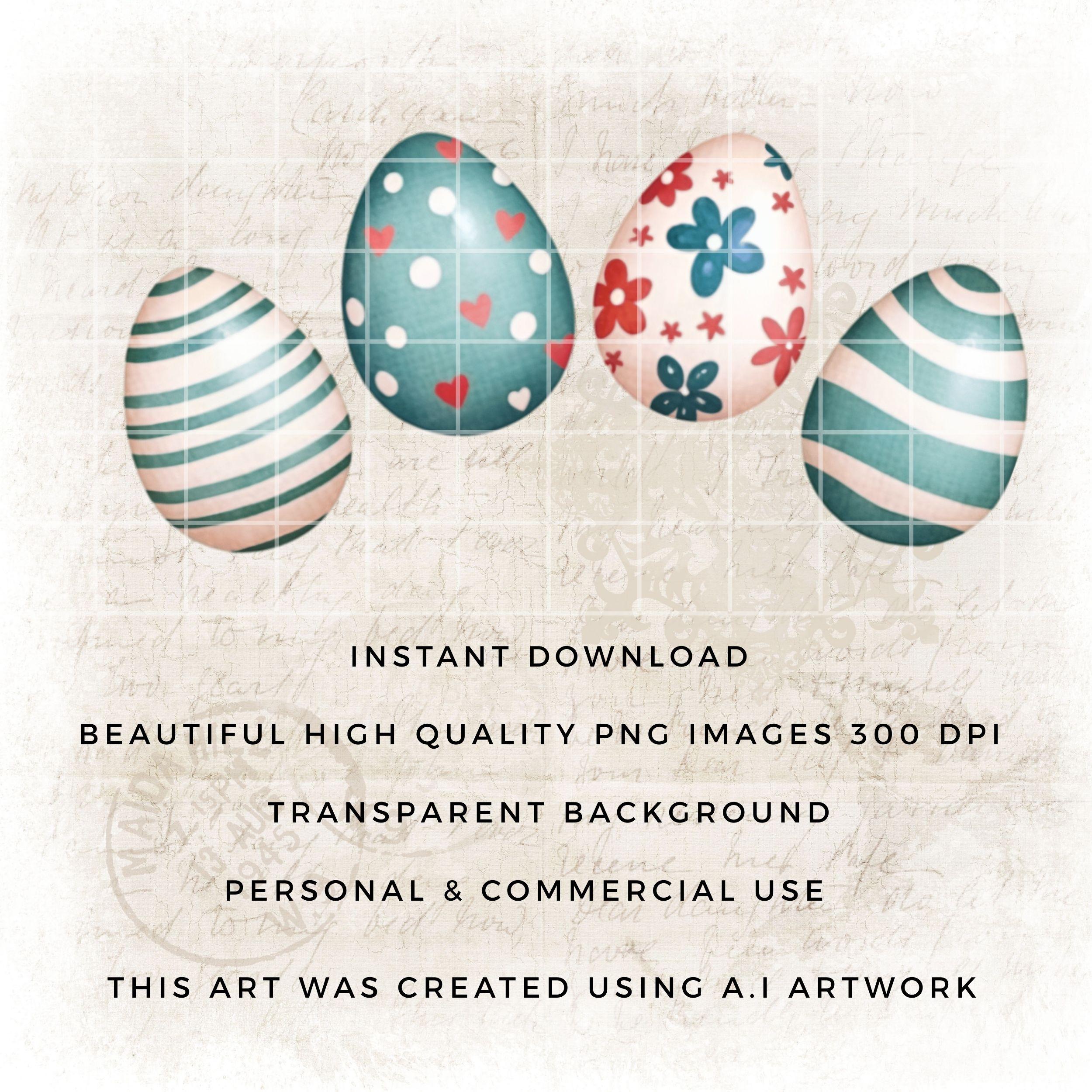 Watercolor Easter Egg Clipart, Decorated Eggs, Floral Eggs, Heart, Star ...