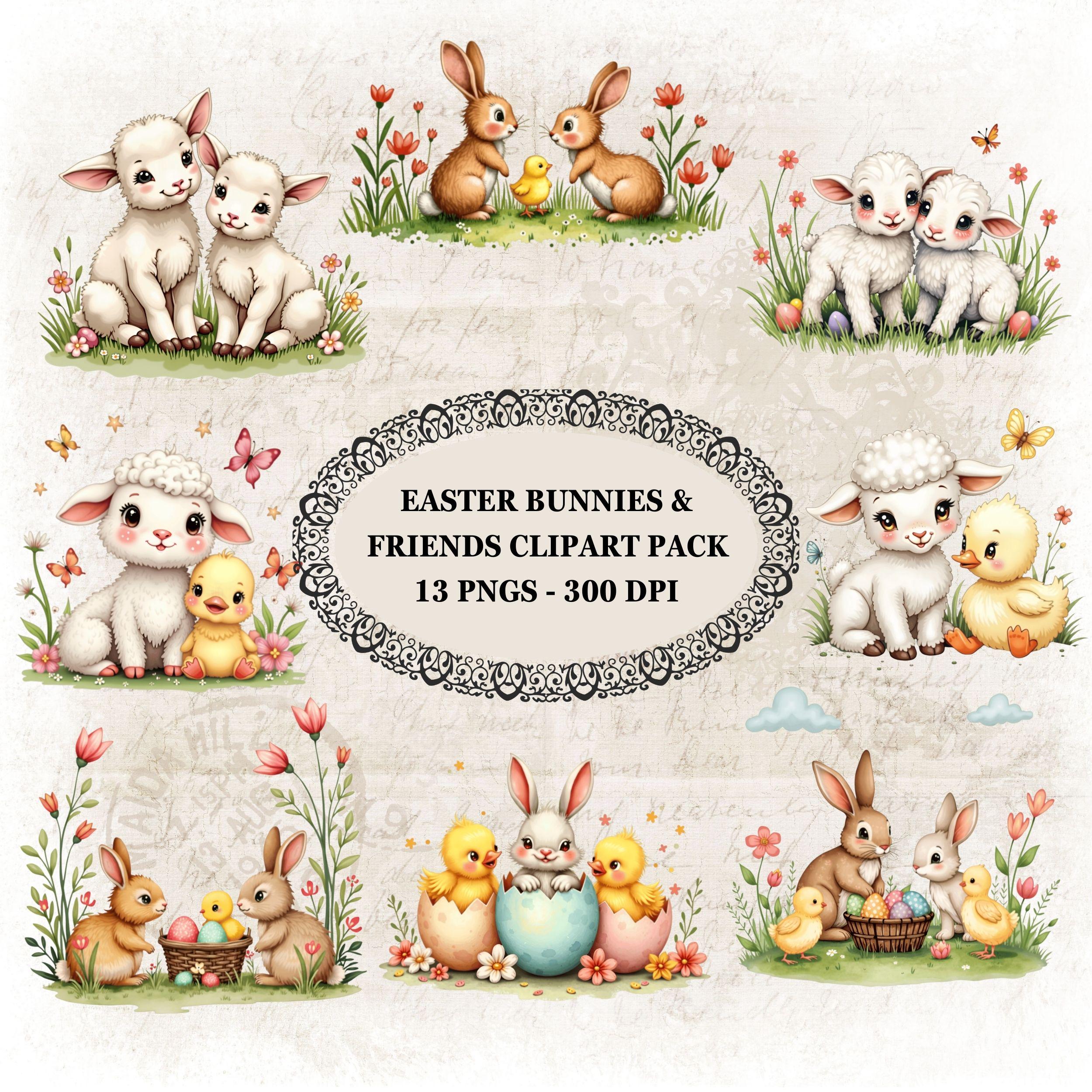 Easter Bunny Clipart, Spring Animals Clipart, Easter Chicks & Lambs ...