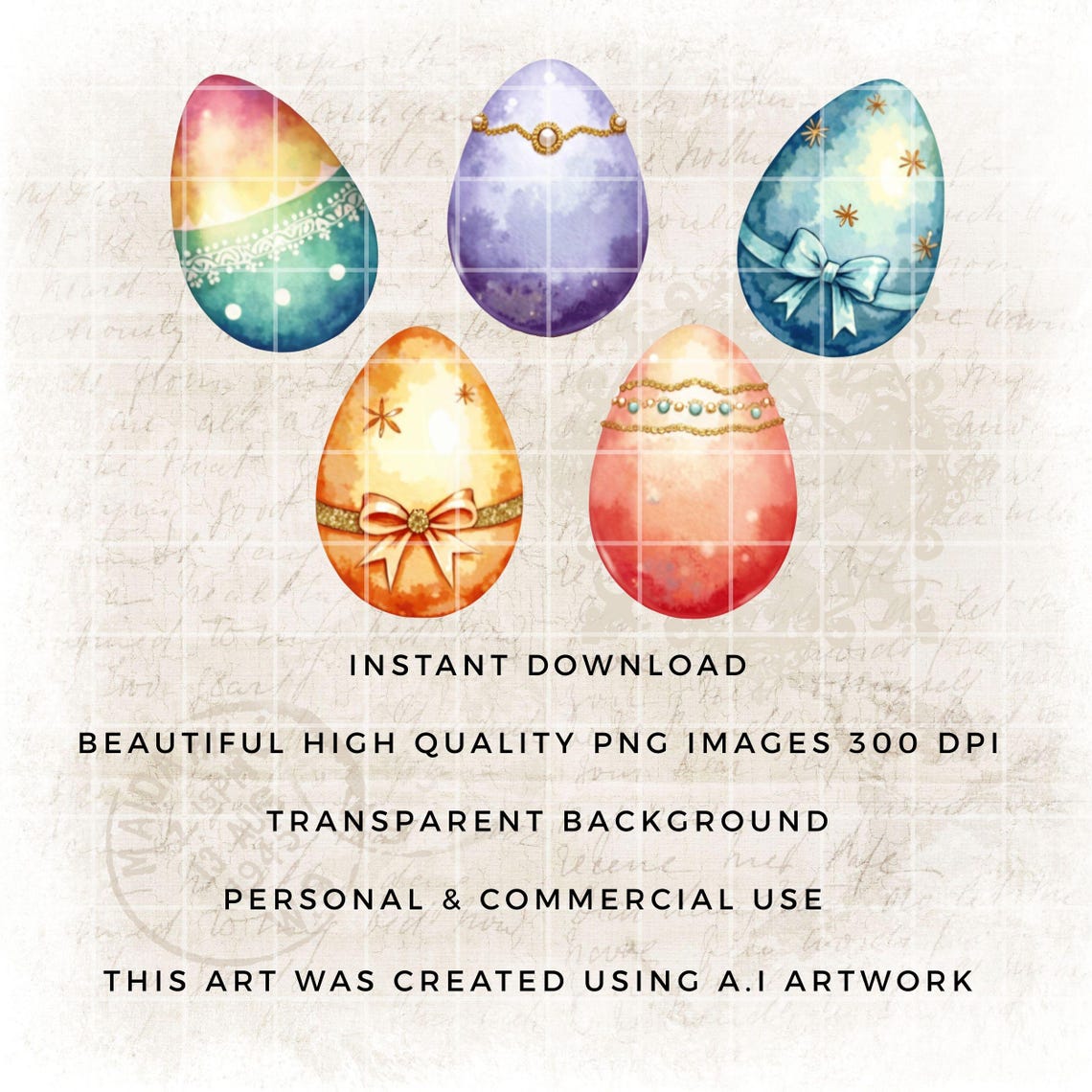 Watercolour Easter Egg Clipart, Eggs With Bows and Patterns, Decorative ...