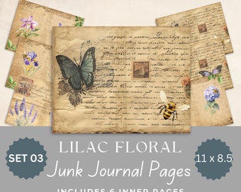 Lilac Floral Junk Journal, Lilac Floral Folios, Mini Envelopes & Tags ...