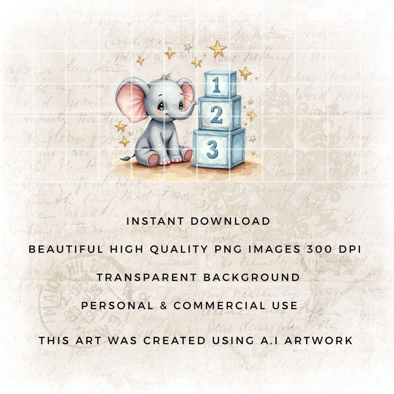 Watercolor Baby Elephant Clipart, Cute Baby Animal PNG, Watercolour ABC ...