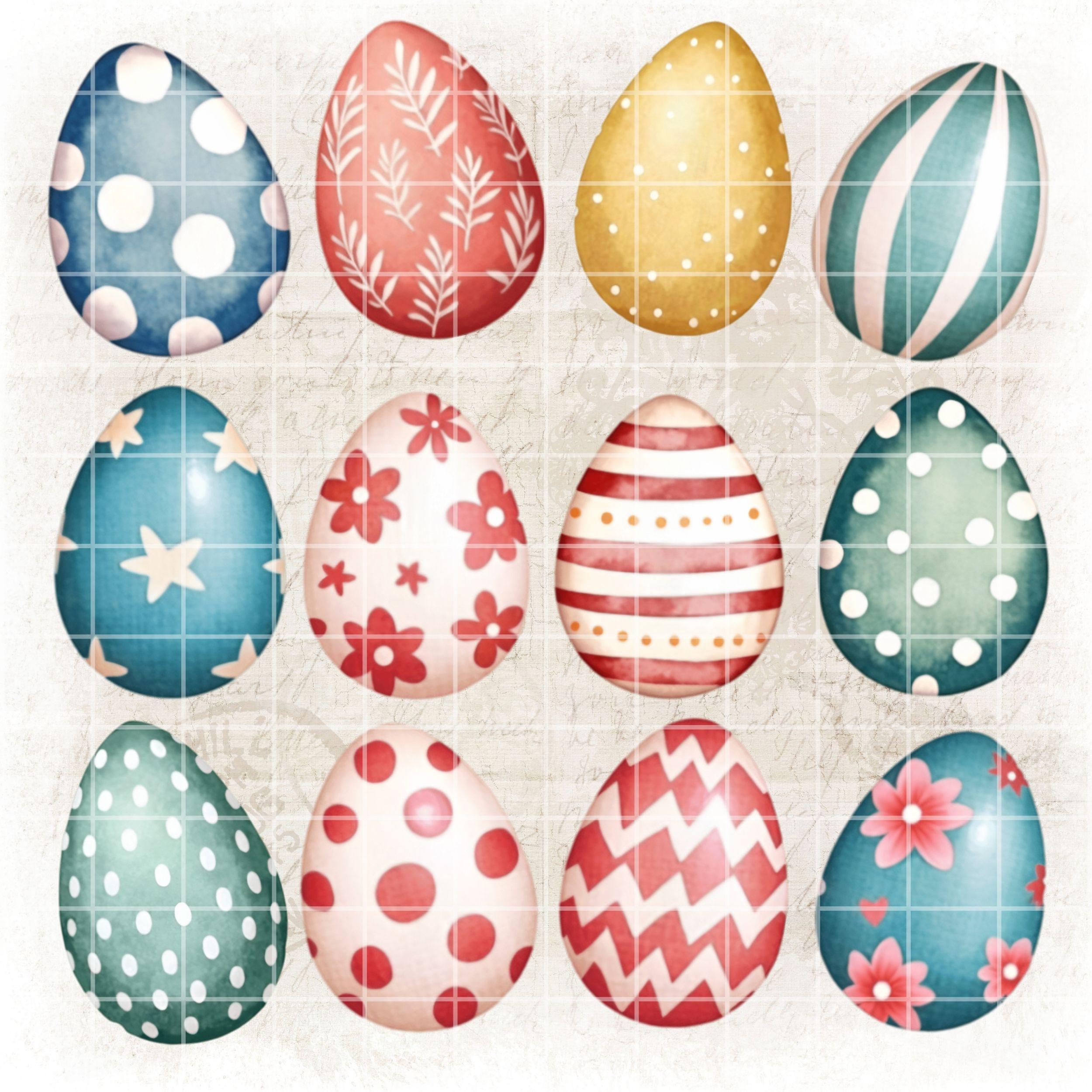 Watercolor Easter Egg Clipart, Decorated Eggs, Floral Eggs, Heart, Star ...
