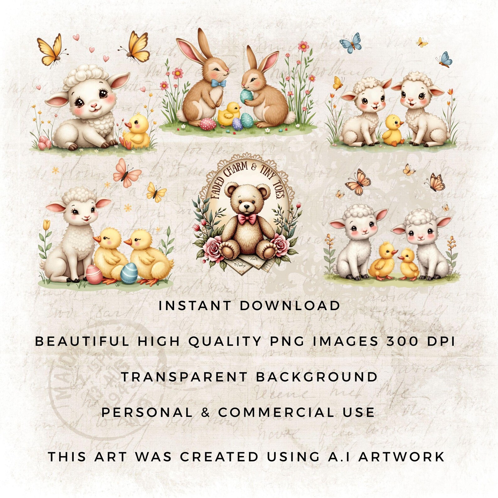 Easter Bunny Clipart, Spring Animals Clipart, Easter Chicks & Lambs ...