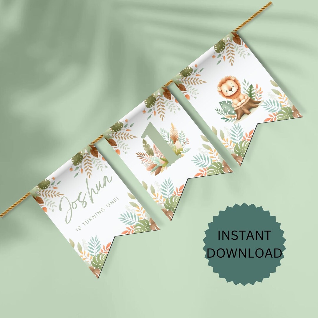 Editable Safari Bunting, Kids Birthday Decor, Boys Age 1-10, Canva ...