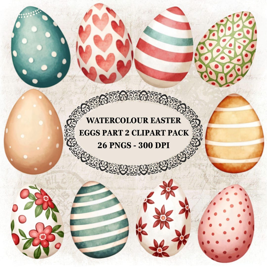 Watercolor Easter Egg Clipart, Decorated Eggs, Floral Eggs, Heart, Star ...