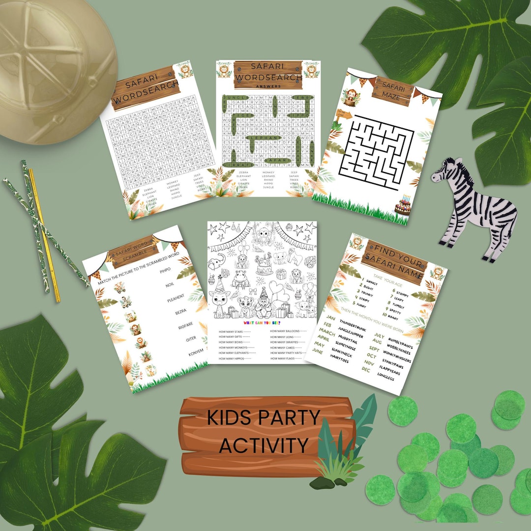 Safari-themed Kids Activity Pages, Birthday Party Fun, Instant Download ...