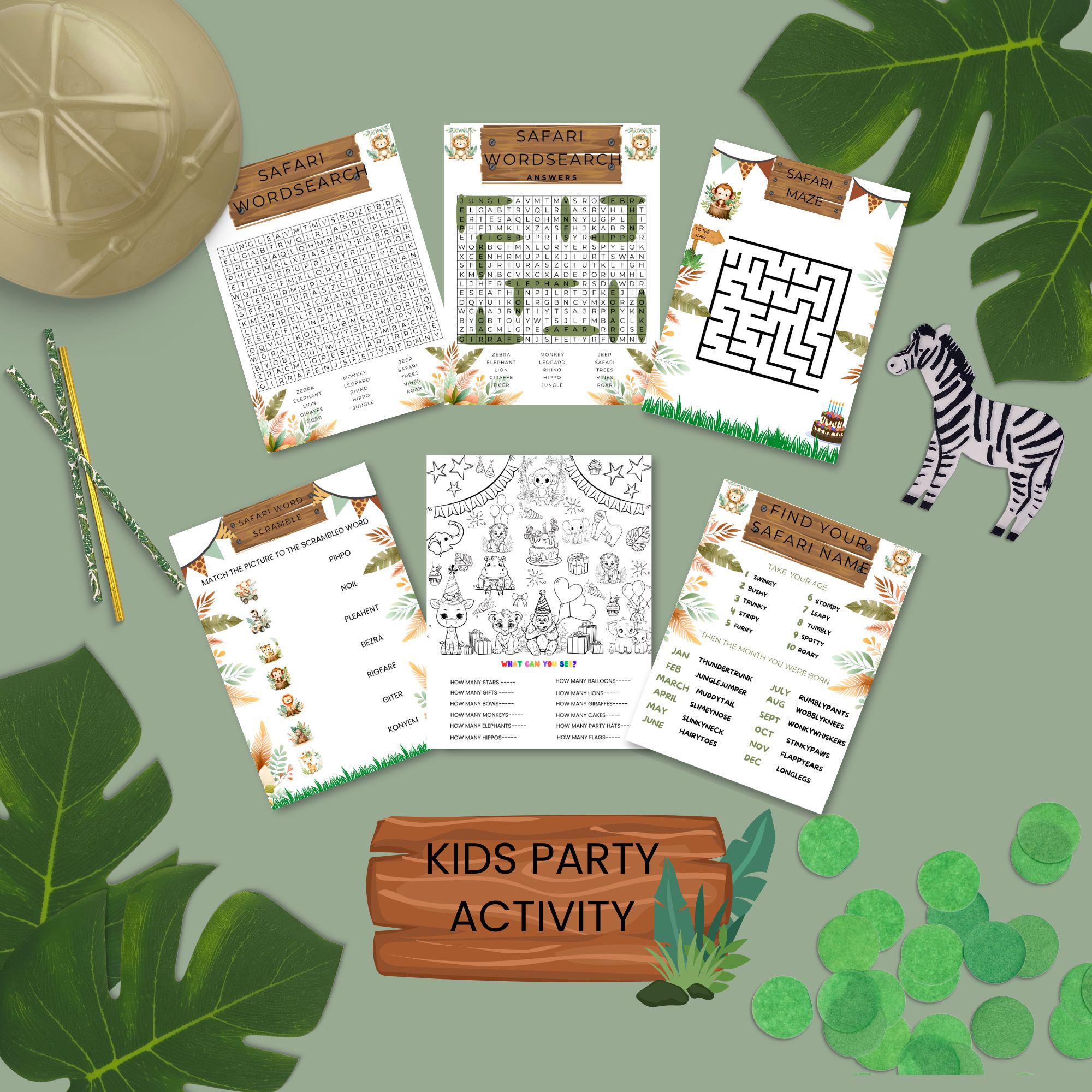 Safari-themed Kids Activity Pages, Birthday Party Fun, Instant Download ...