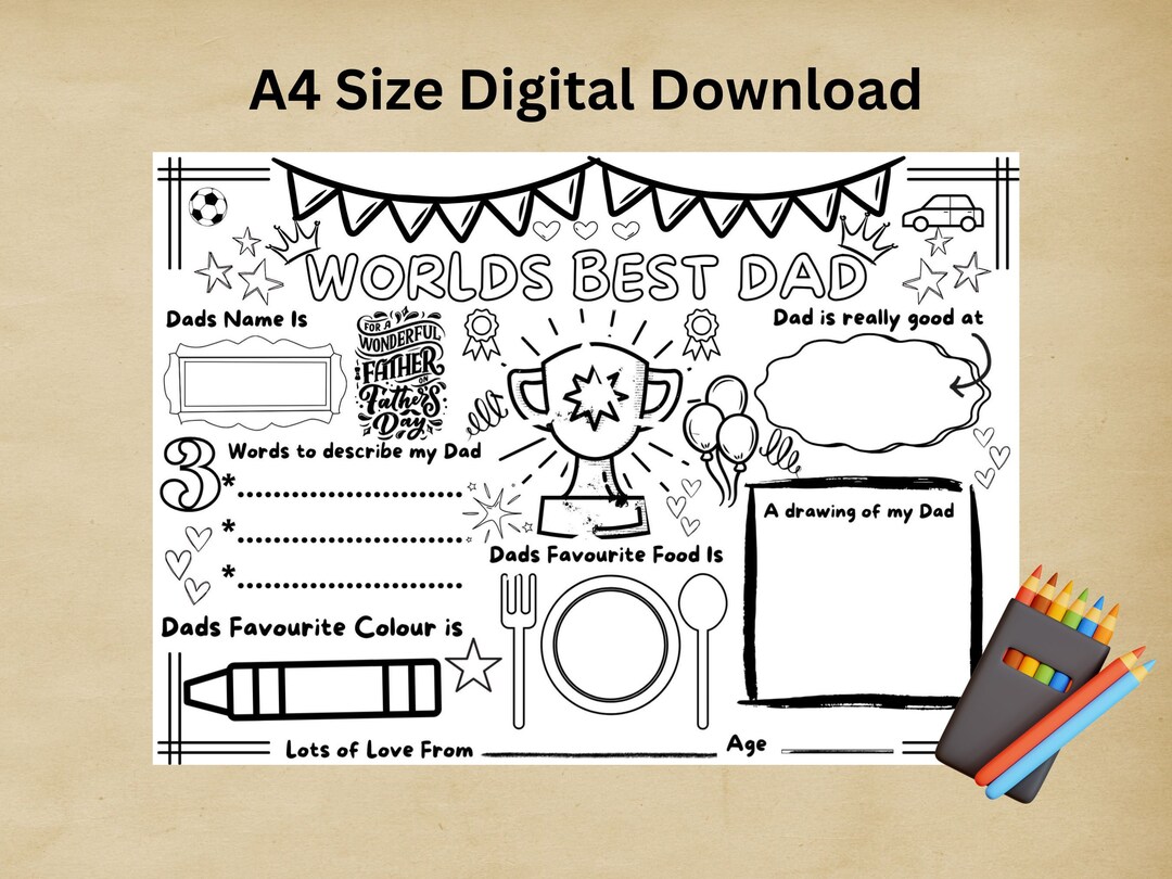 Fathers Day, Kids Colouring Page, Printable Kids, Fathers Day DIY ...