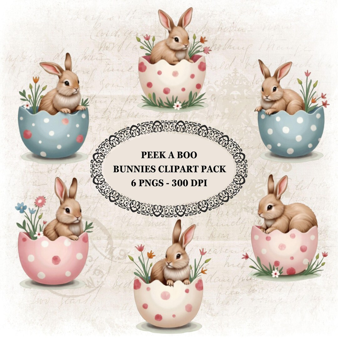 Easter Bunny Clipart Pack, Pastel Colour Easter Eggs, Peek A Boo ...