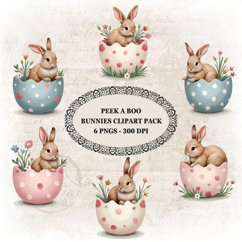 Easter Bunny Clipart Pack, Pastel Colour Easter Eggs, Peek A Boo ...