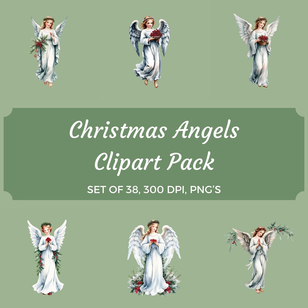 Traditional Christmas Angel Clipart Pack, Ethereal Angels, Celestial ...