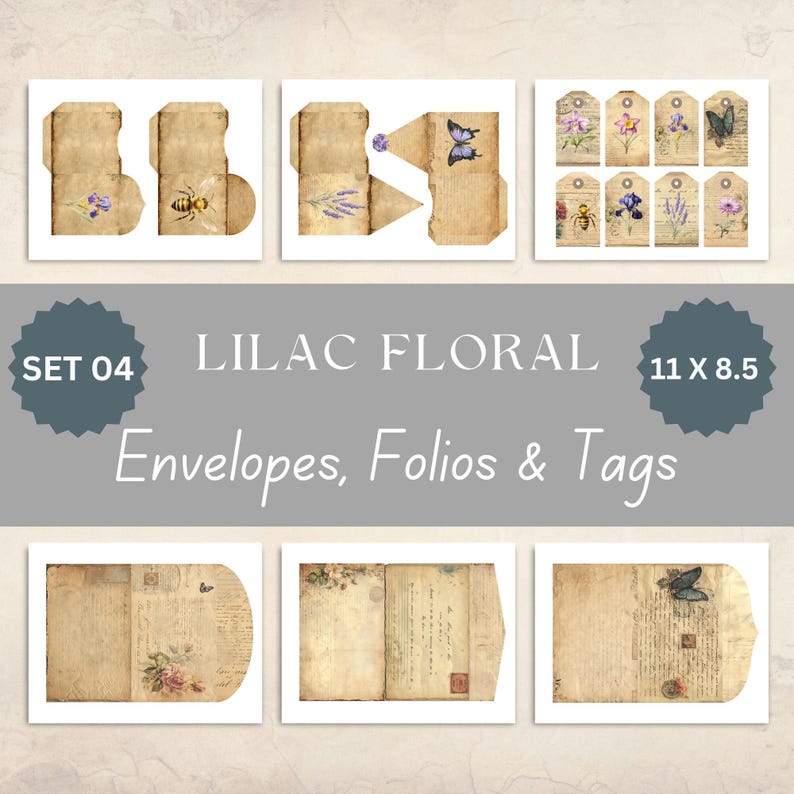 Lilac Floral Junk Journal, Lilac Floral Folios, Mini Envelopes & Tags ...