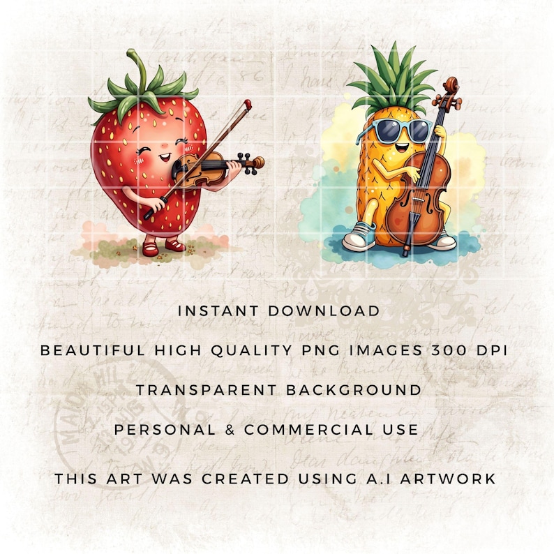 Musical Fruit Clipart Pack, Cute Fruits Playing Instruments, Drums ...